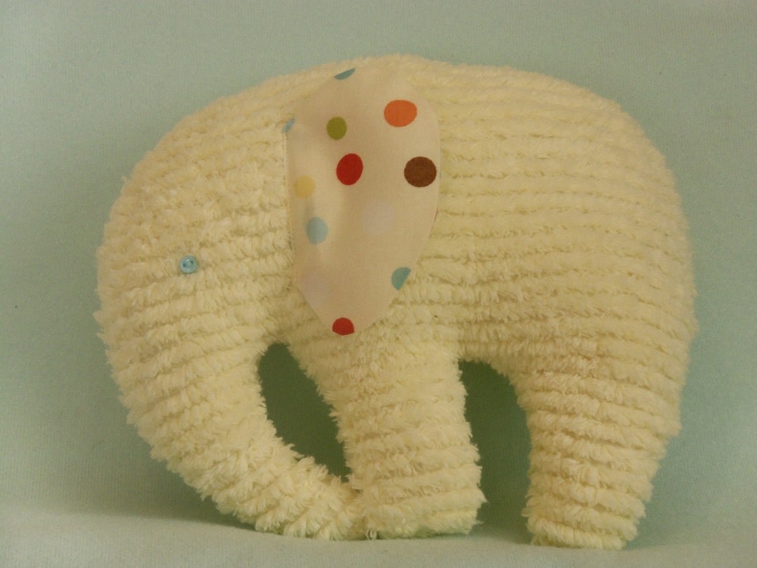 Stuffed Elephant, Yellow Chenille , Ears Are Pale Yellow With Bright ...