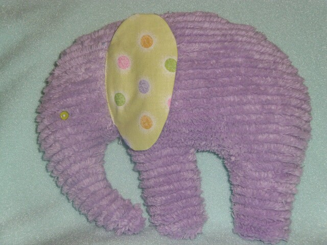 Stuffed Elephant, Lavender Chenille, Ears Are Lime Green With Multi ...