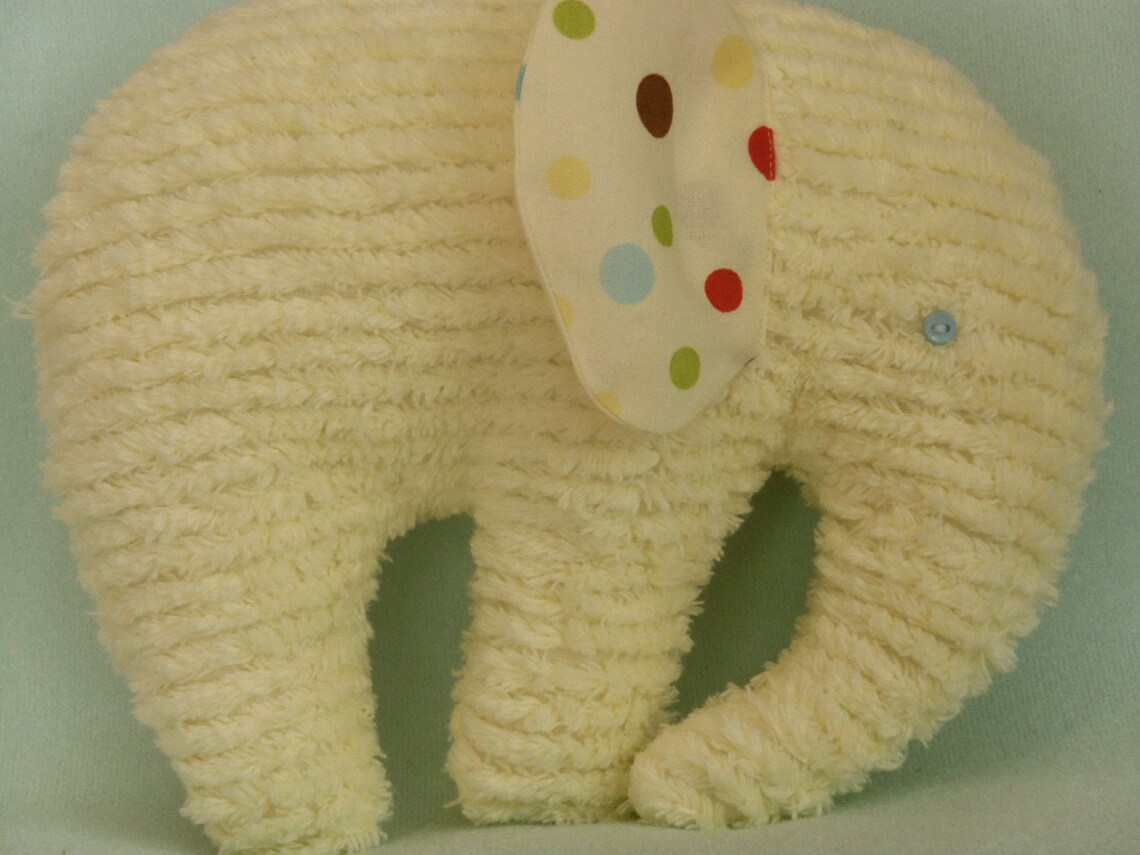 Stuffed Elephant Yellow Chenille Ears Are Pale Yellow With - Etsy
