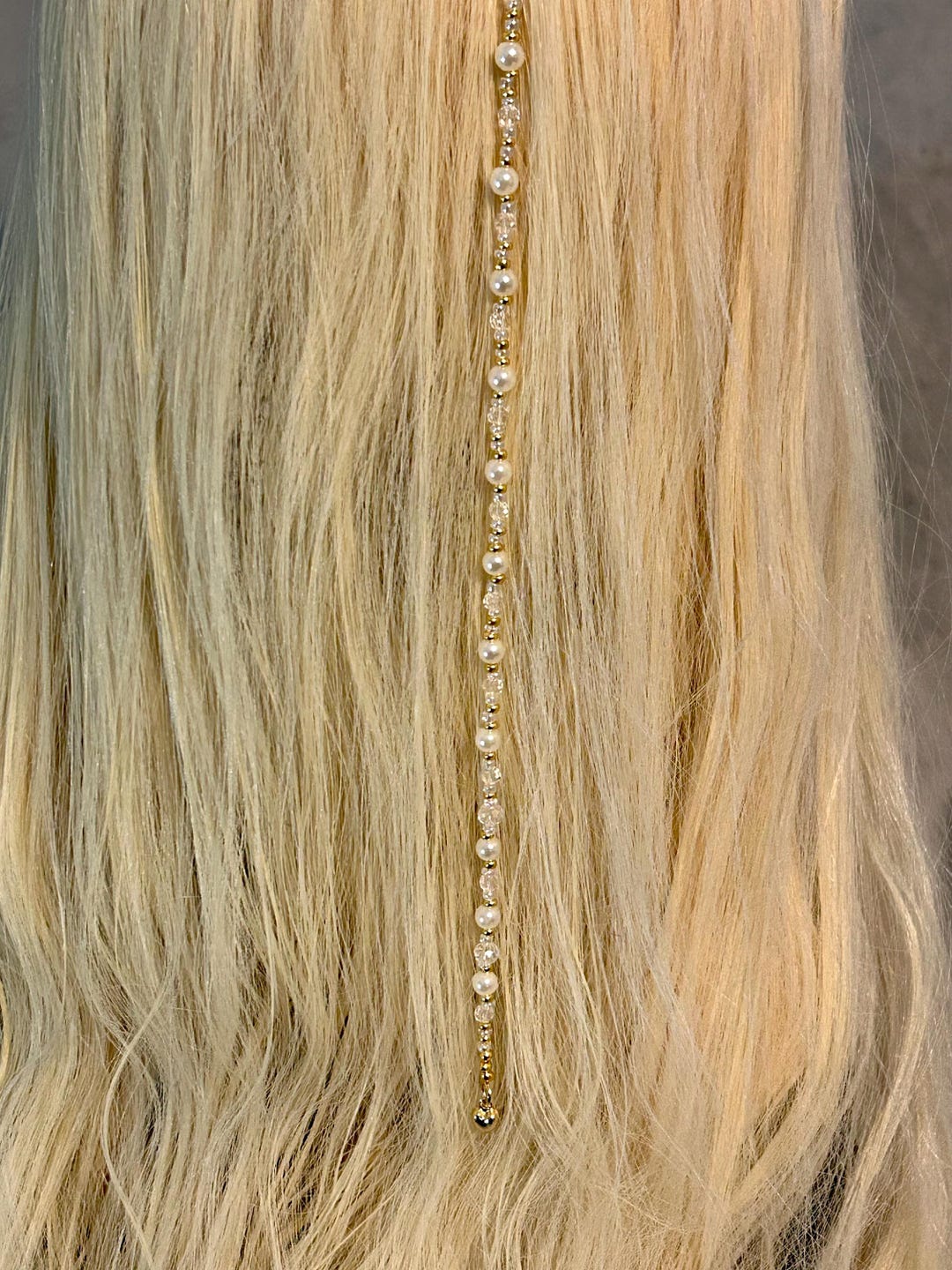 Bead Hair Clip 12” Crystal, Pearl and Gold Heart Charm • 1 Strand ...