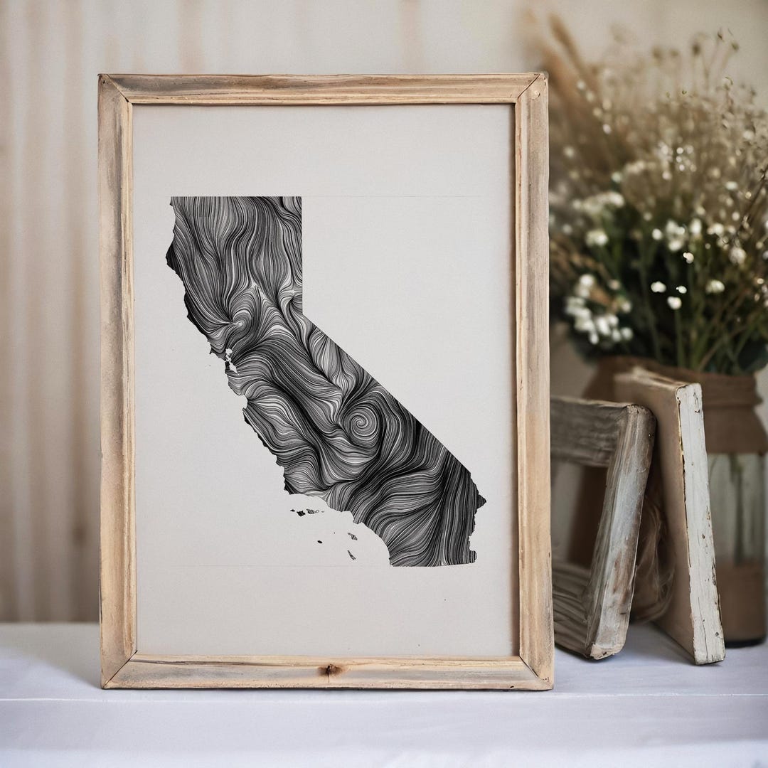 Printable Wind Map of California – Digital Download 1 Color Variation 6 ...