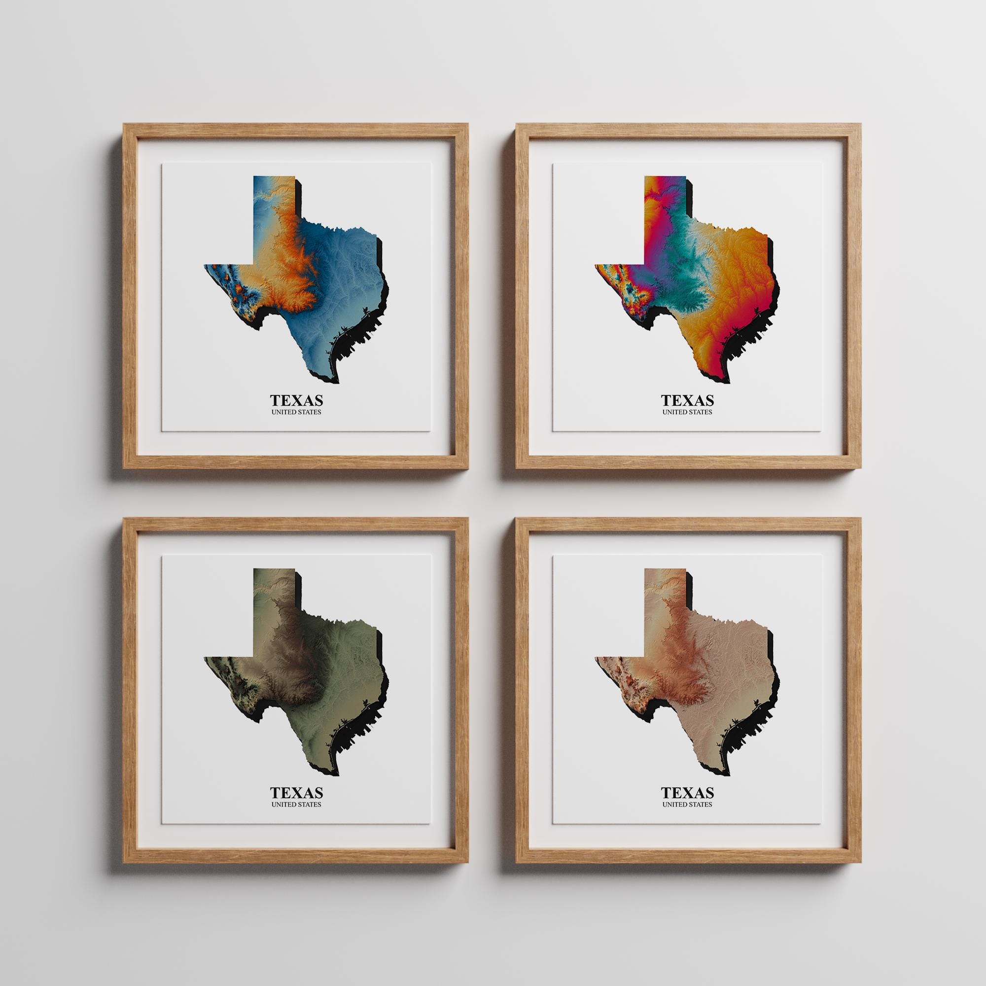 Topographic Map of Texas – Digital Download 4 Color Variations 6 Sizes ...