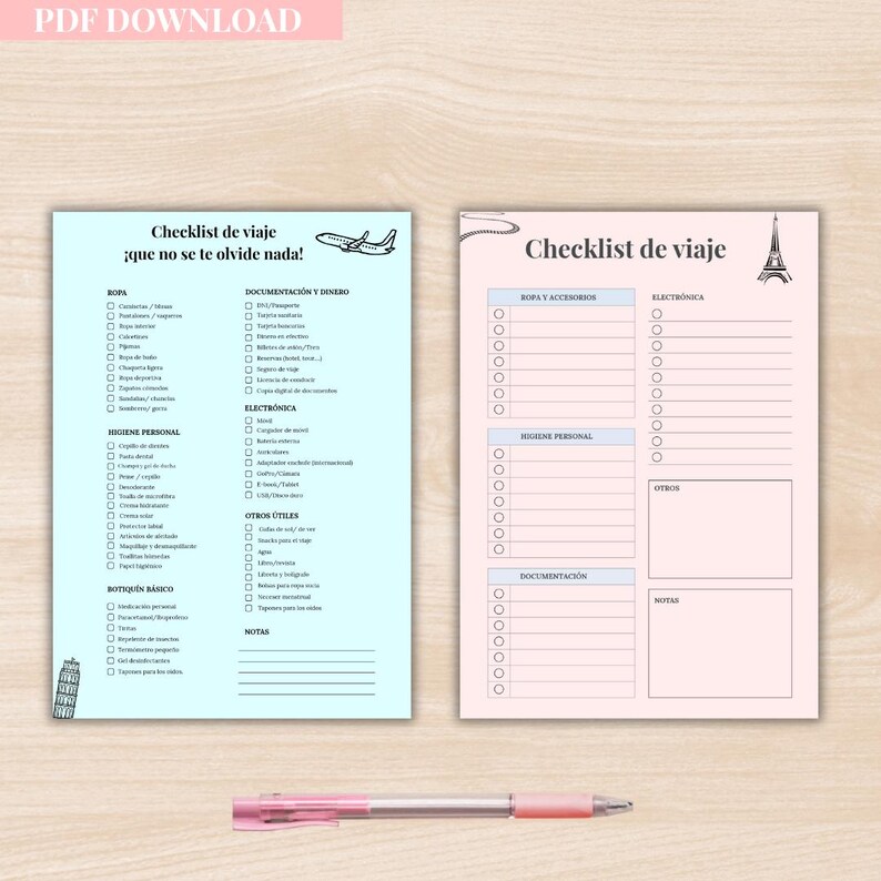 Checklist De Viaje Editable Y Completa | Lista Para Maleta Imprimible ...