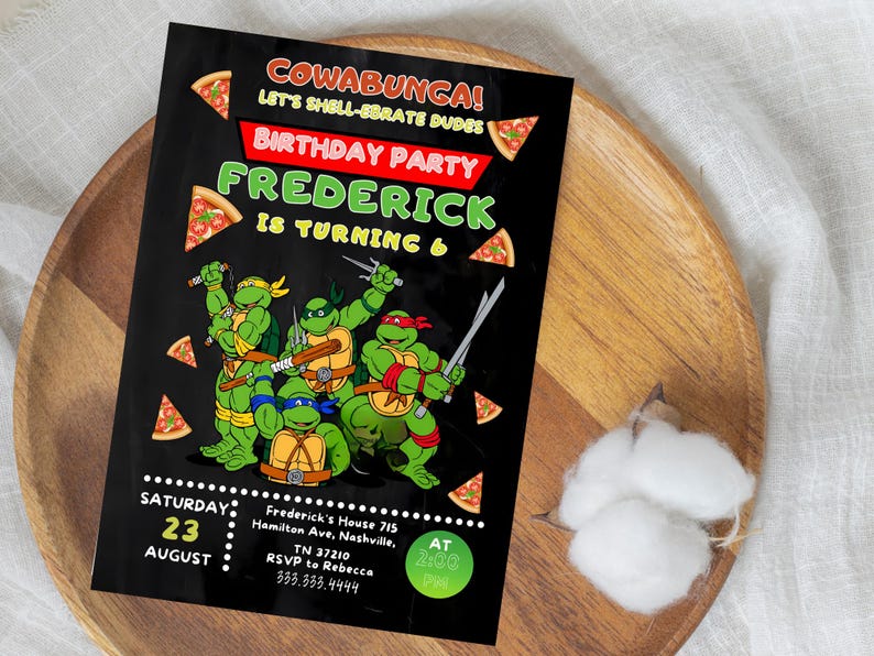 Ninja Turtle Birthday Invitation Template, Kids Party Invite (digital ...
