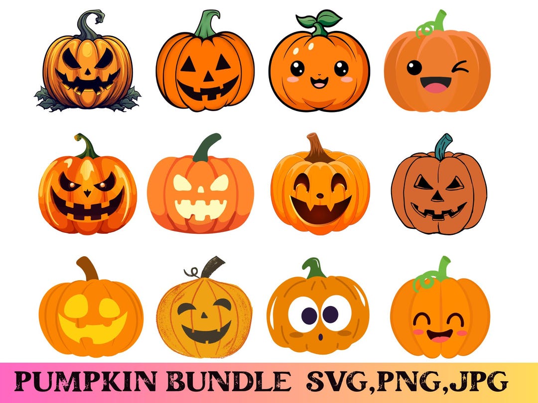 Halloween Pumpkin Clipart, Laser Cut Files, Autumn Vectors (SVG, PNG ...