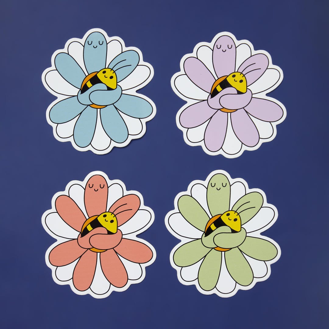Flower Hugging Bee Vinyl Sticker - Cute Nature Decal for Laptop, Water ...