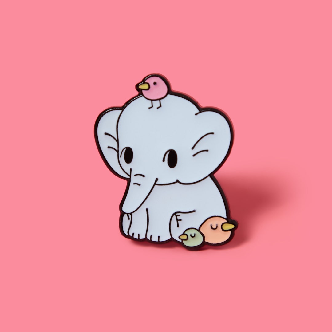 Elephant Enamel Pin – Cute Elephant & Birds Brooch – Nature-inspired ...