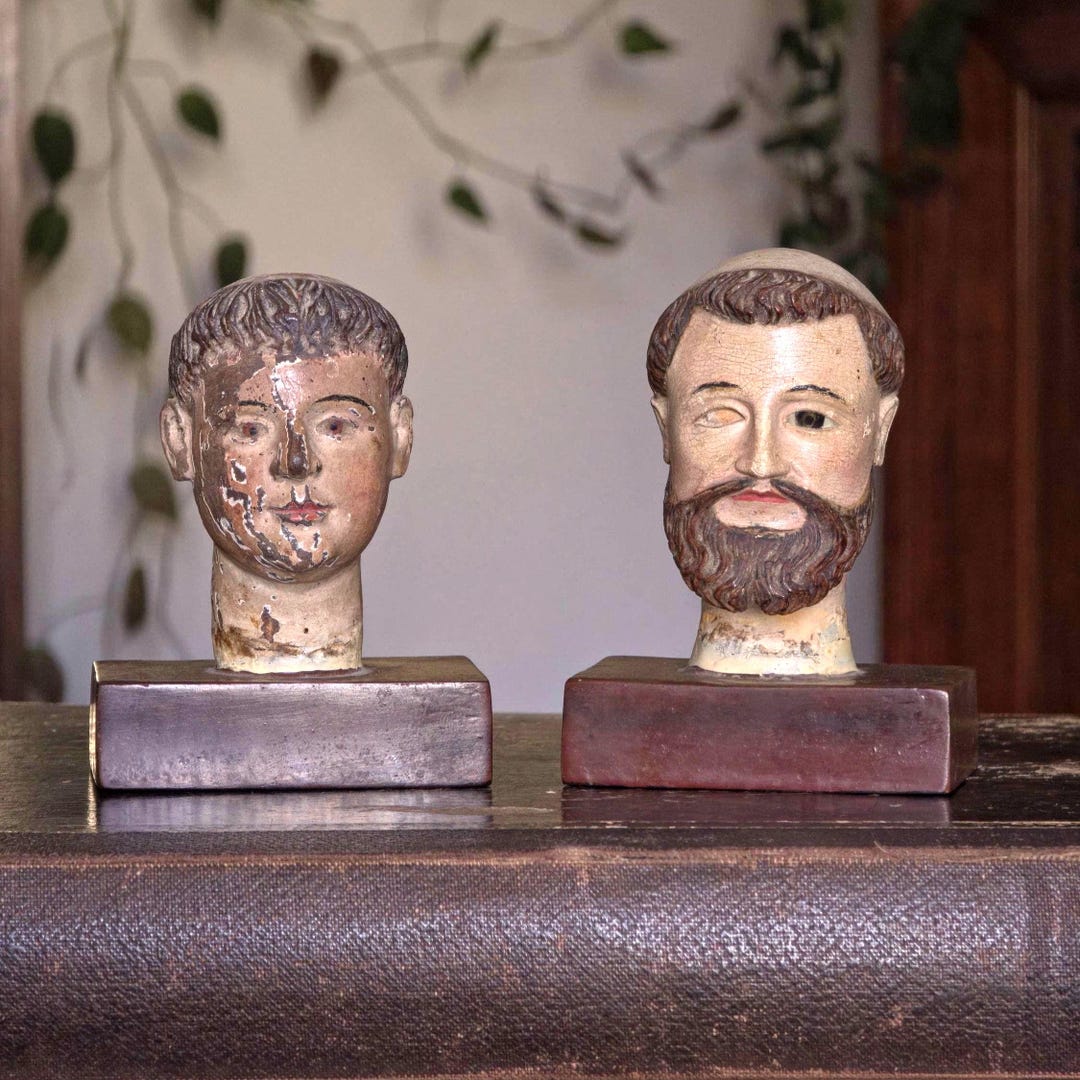 Antique Polychrome Monk Busts - 19thc French Colonial Vietnam Pair - Etsy
