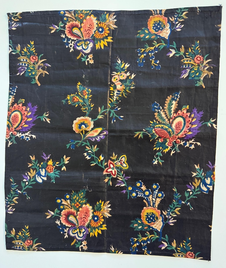Antique European Dutch Floral Chintz Fabric: Glazed Cotton Bauwen ...