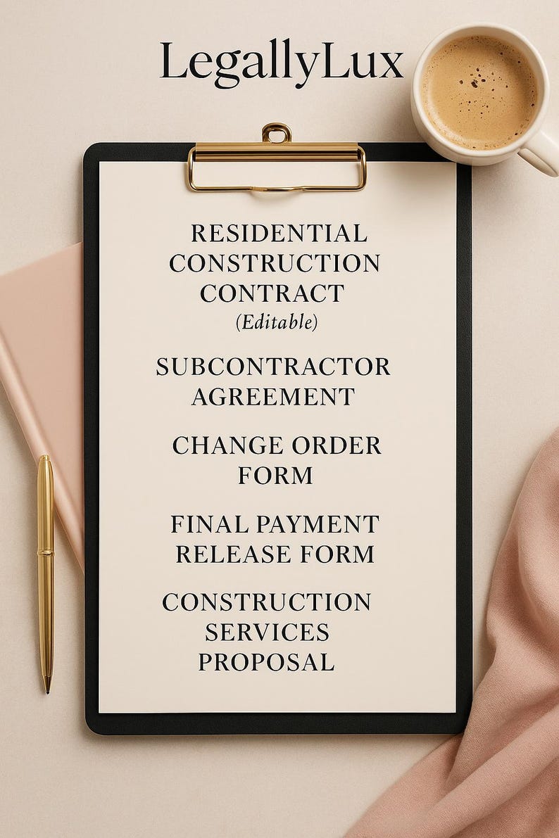 Construction Contract Template Bundle | 4 Legal Agreements | Residential, Commercial ...