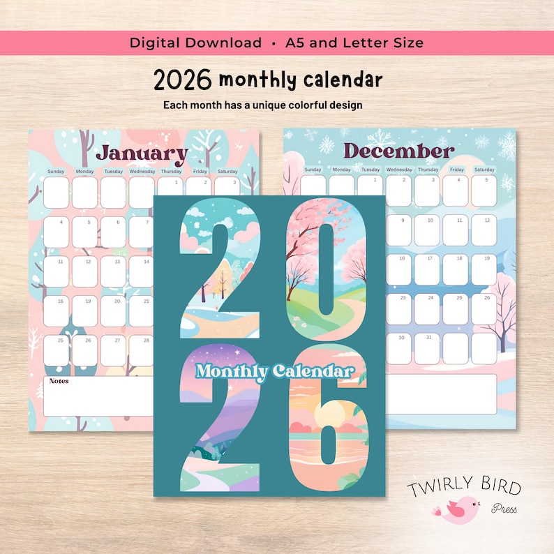 2026 Calendar Printable Monthly Planner | Bullet Journal Digital ...