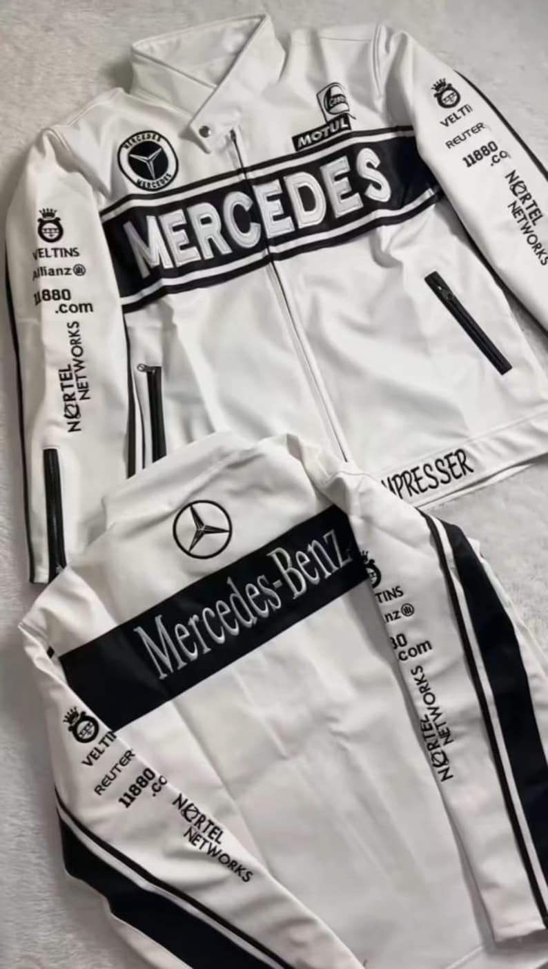 Mercedes F1 Racing Leather Jacket: Vintage Embroidered Cowhide - Etsy