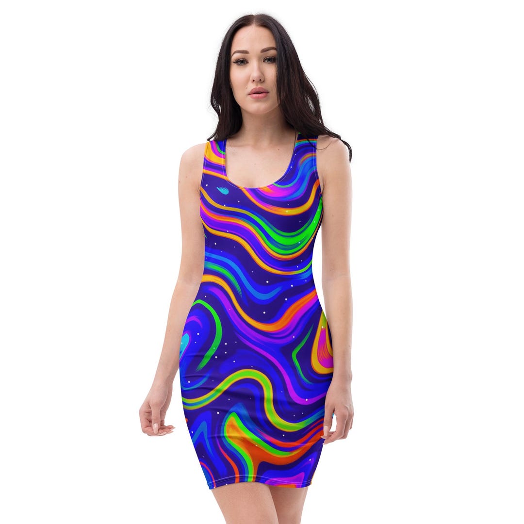 Neon Psychedelic Bodycon Dress: Trippy Abstract Art Festival Outfit - Etsy