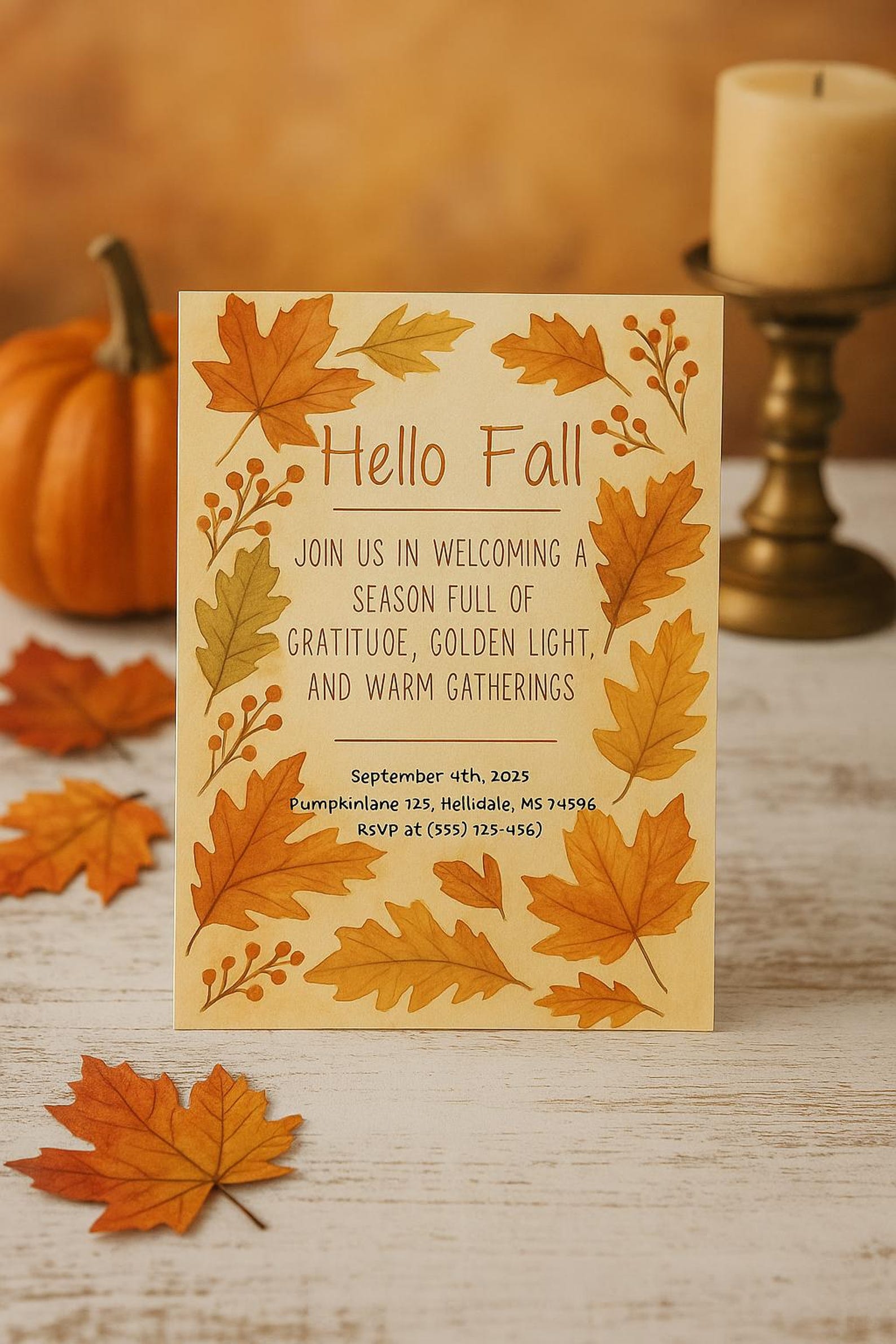 Hello Fall Invitation Template | Editable Autumn Gathering Invite ...