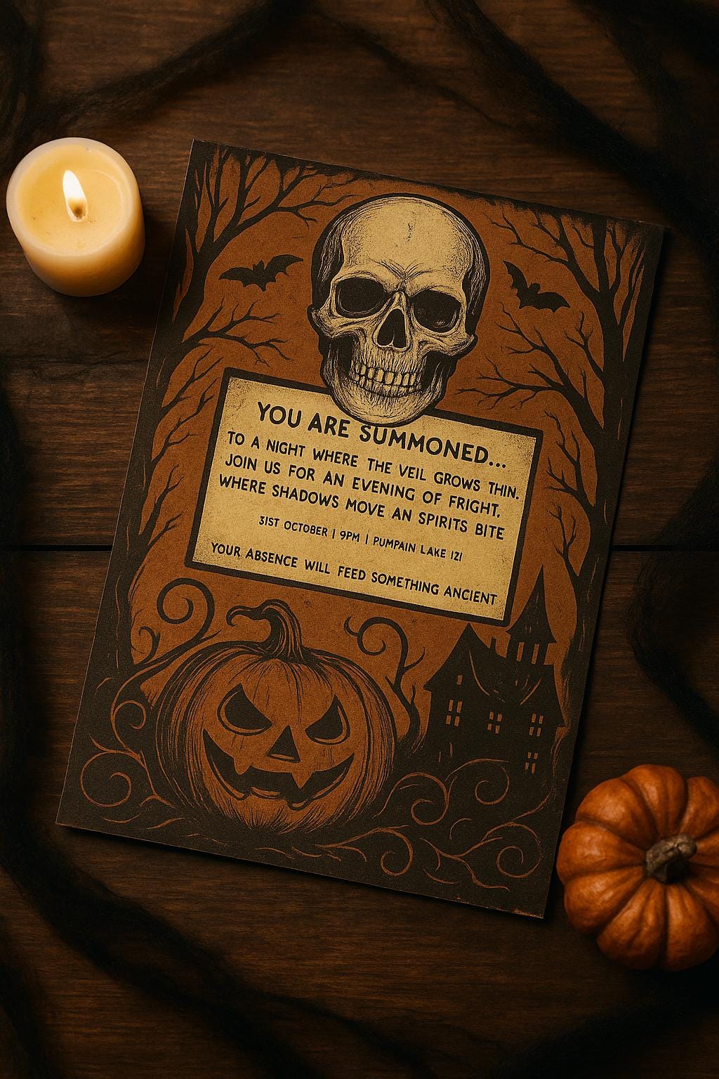 Editable Halloween Party Invitation - Creepy Skull & Pumpkin Design ...