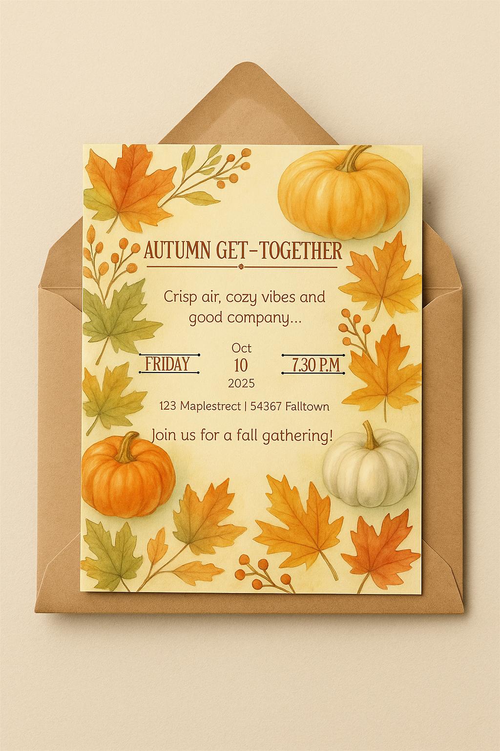 Editable Autumn Invitation Template | Fall Get-together | Pumpkin ...