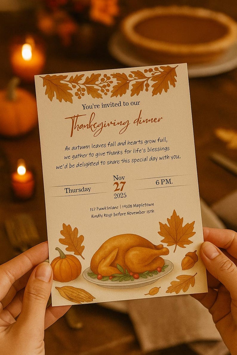 Editable Thanksgiving Dinner Invitation Template | Cozy Fall Watercolor ...
