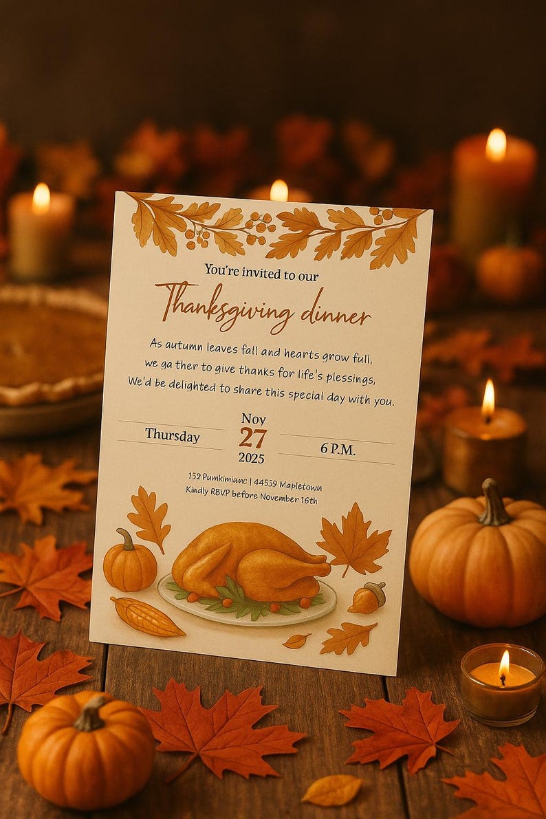 Editable Thanksgiving Dinner Invitation Template | Cozy Fall Watercolor ...