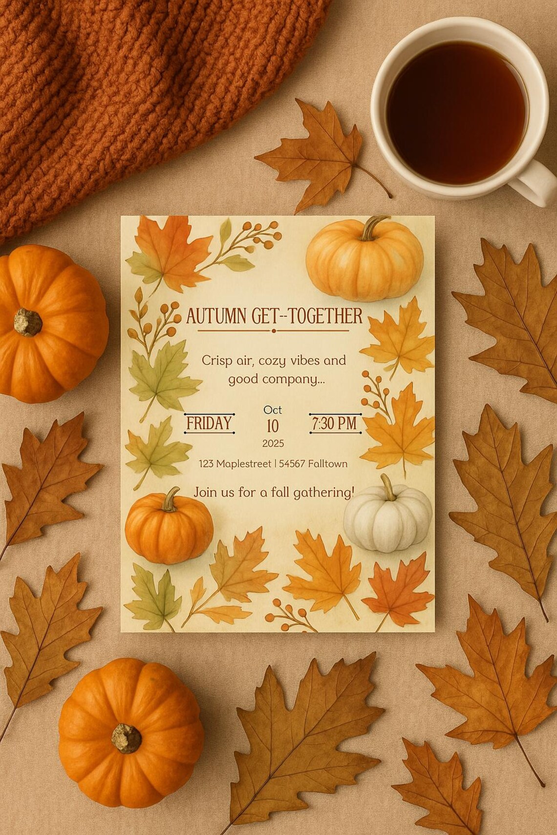 Editable Autumn Invitation Template | Fall Get-together | Pumpkin ...