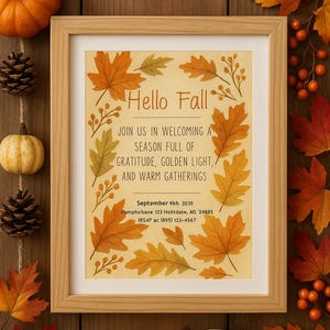 Hello Fall Invitation Template | Editable Autumn Gathering Invite ...