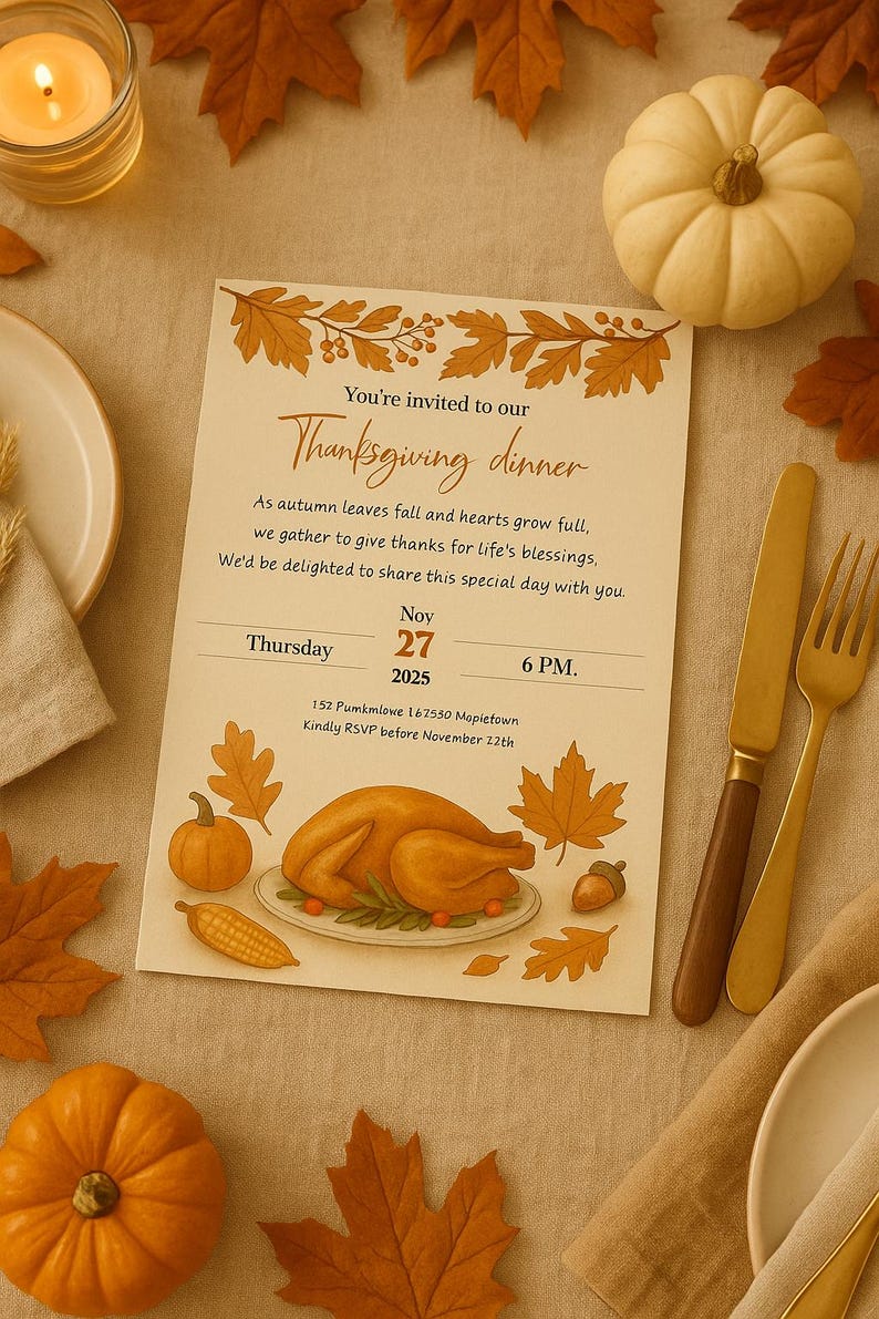 Editable Thanksgiving Dinner Invitation Template | Cozy Fall Watercolor ...