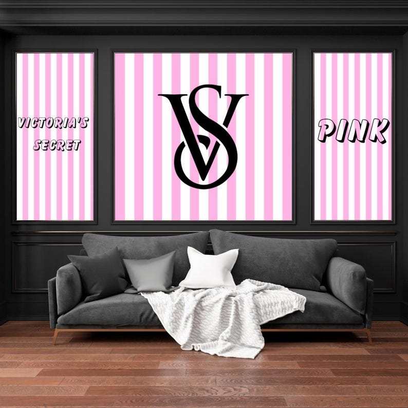 Pink Victoria's Secret Wall Art Set: Glam Fashion Prints (digital ...