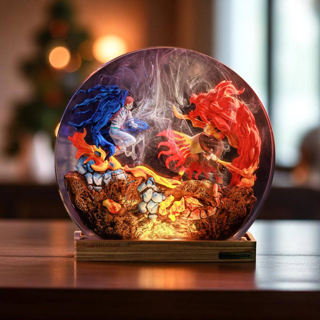 Dual Flame Anime LED Resin Light, Round Acrylic Battle Lamp, Red Vs ...