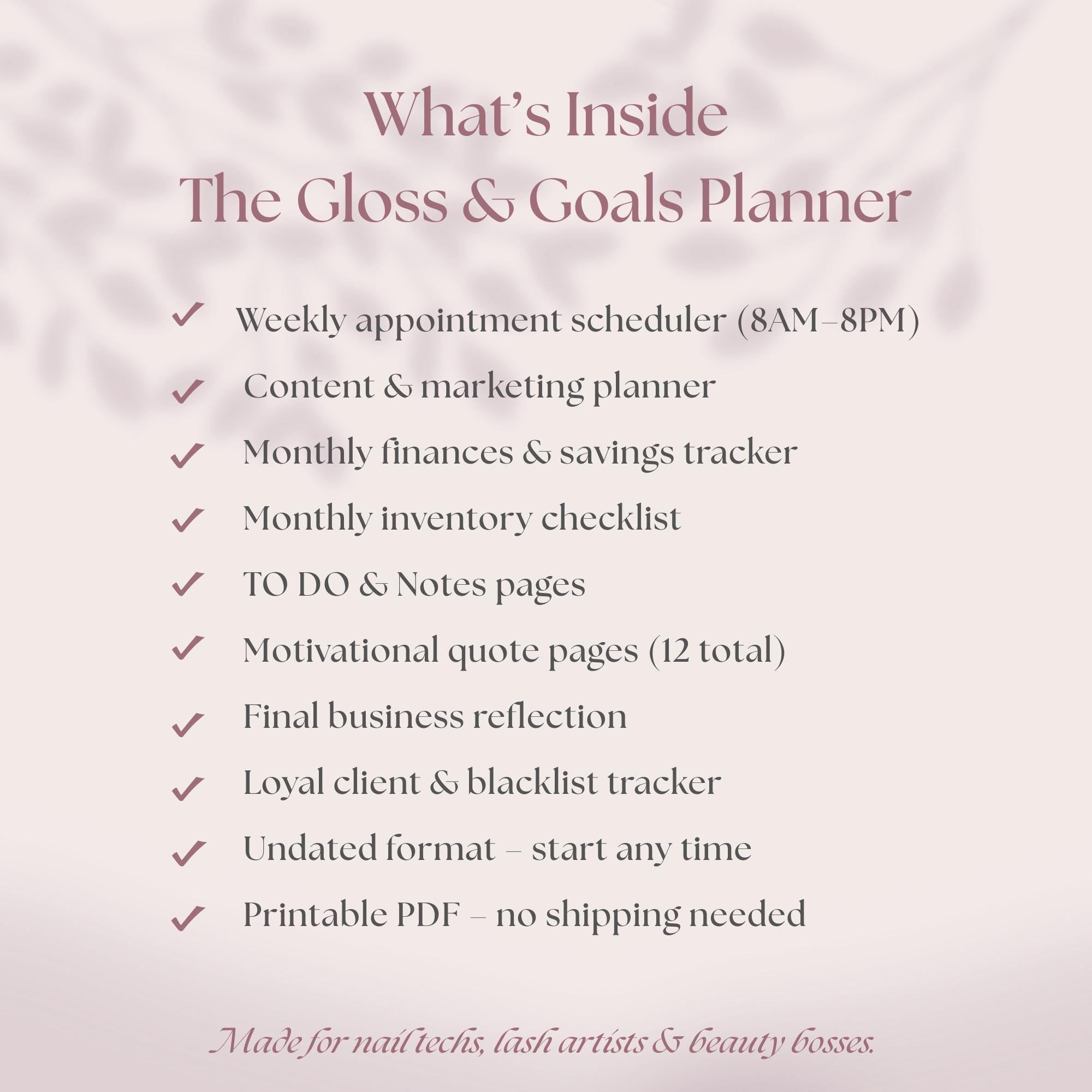 Gloss & Goals Planner – Printable Undated Beauty Business Planner ...
