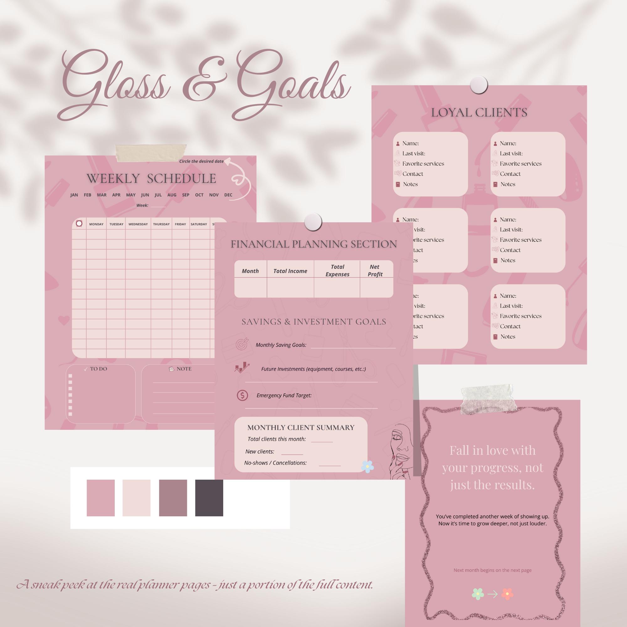 Gloss & Goals Planner – Printable Undated Beauty Business Planner ...