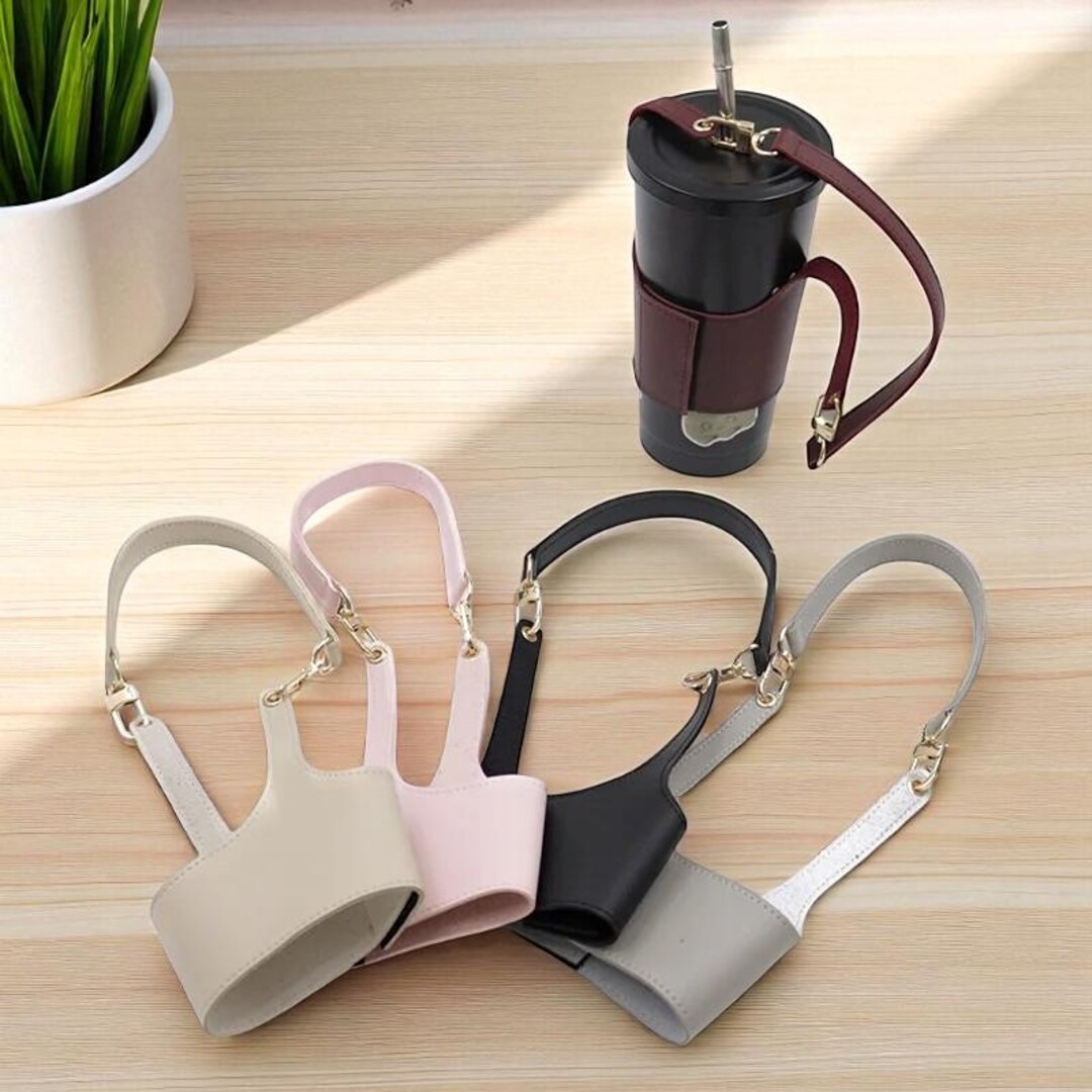 Leather Cup Holder, Removable Leather Cup Strap, Adjustable Handle for ...
