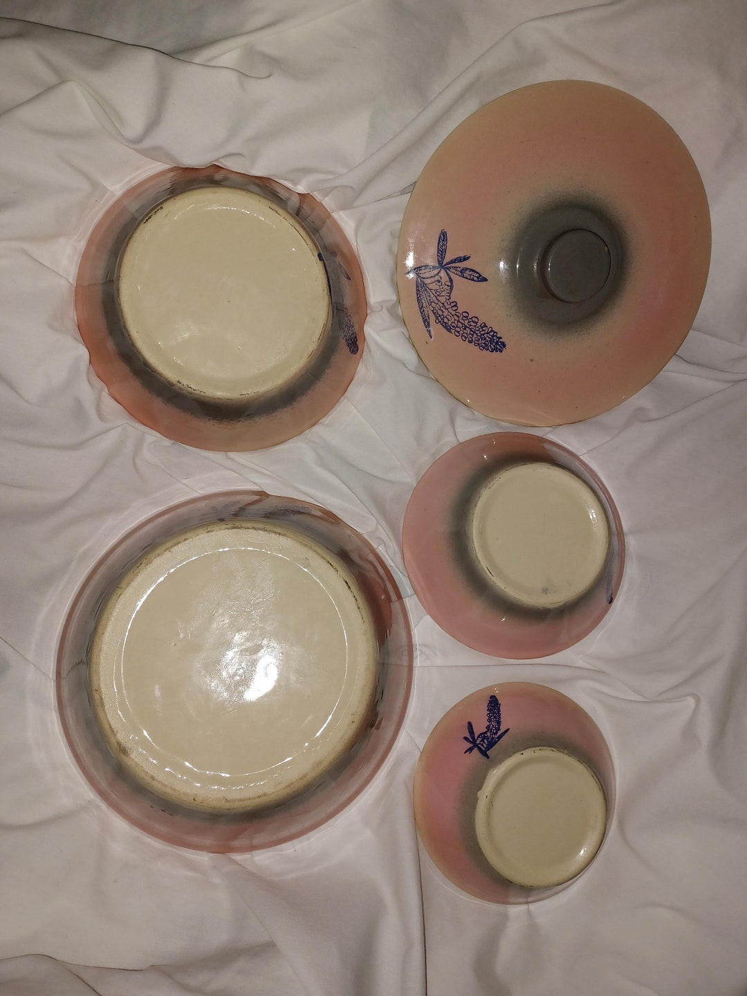 Rare Vintage Pottery Nesting Bowl Set, Blue Bonnets Design, Athens ...