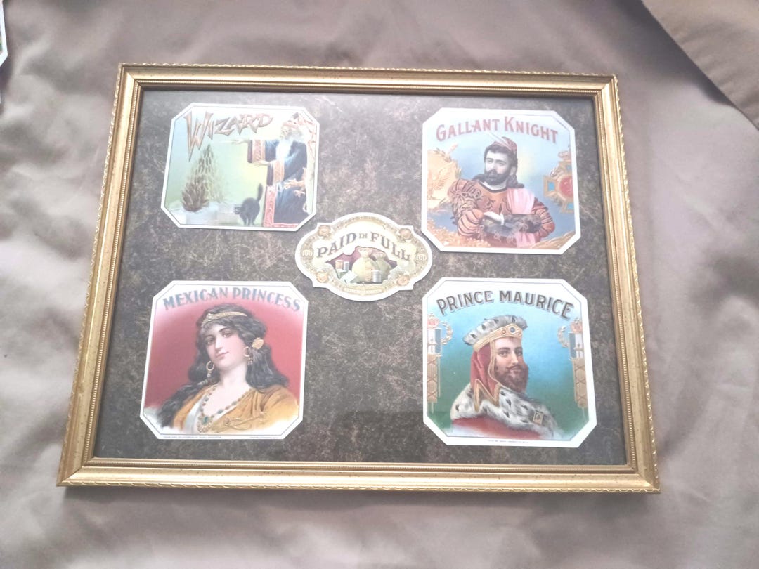 Set of 5 Vintage Cigar Labels Framed Glass Medieval Theme Princess ...