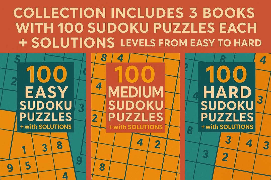 300 SUDOKU Puzzles With Solutions Bundle 2 (easy, Medium, Hard) – A4 ...