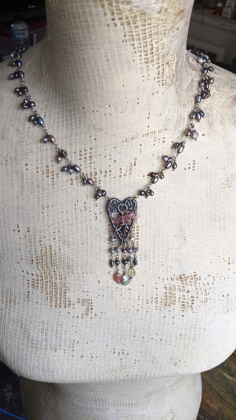 Tattered Heart: Embellished Pewter Heart With Tiny Pearl - Etsy