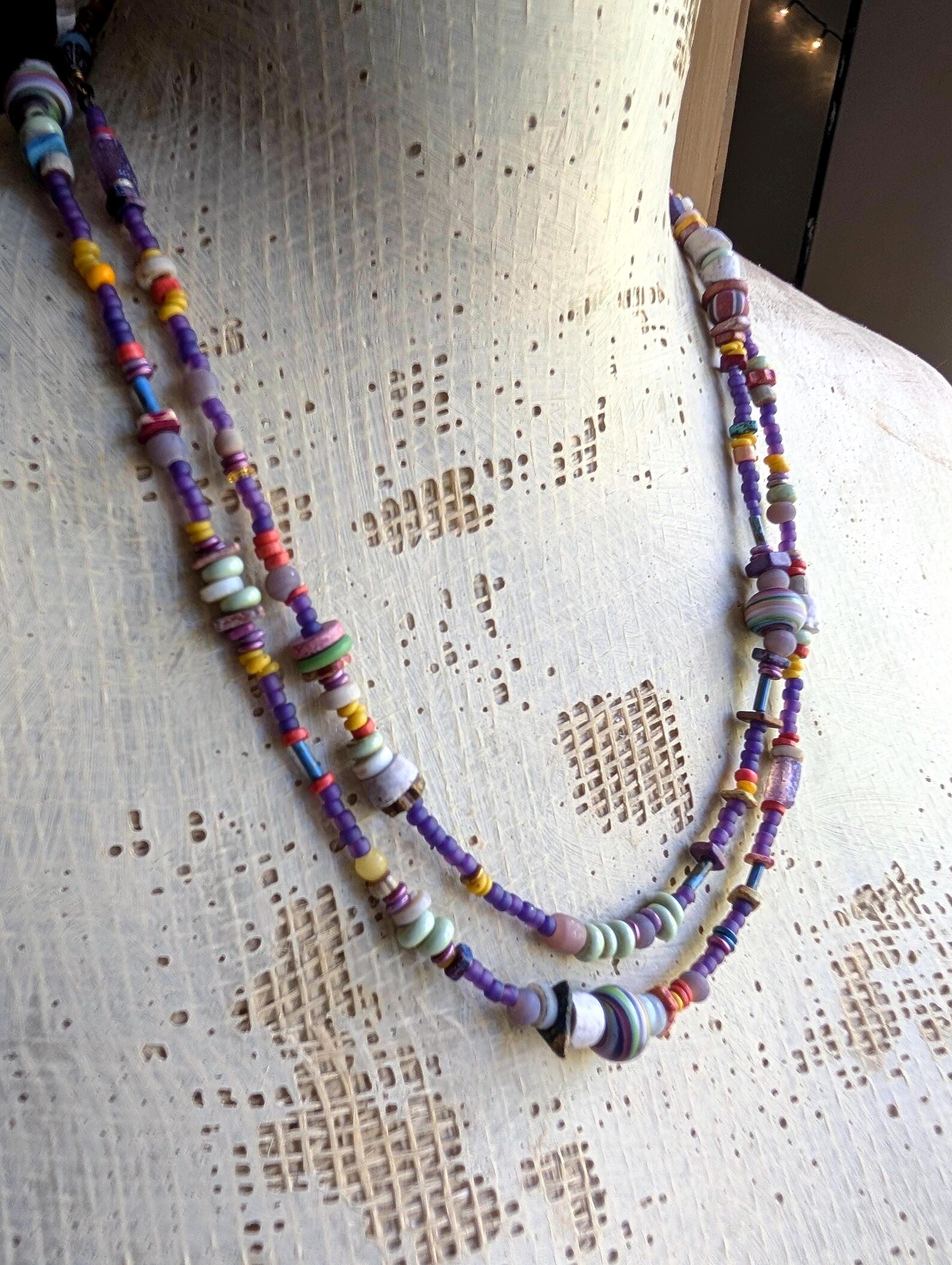 Ancient Style Seed Bead Strand: Violet, Persimmon, Celadon Necklace - Etsy