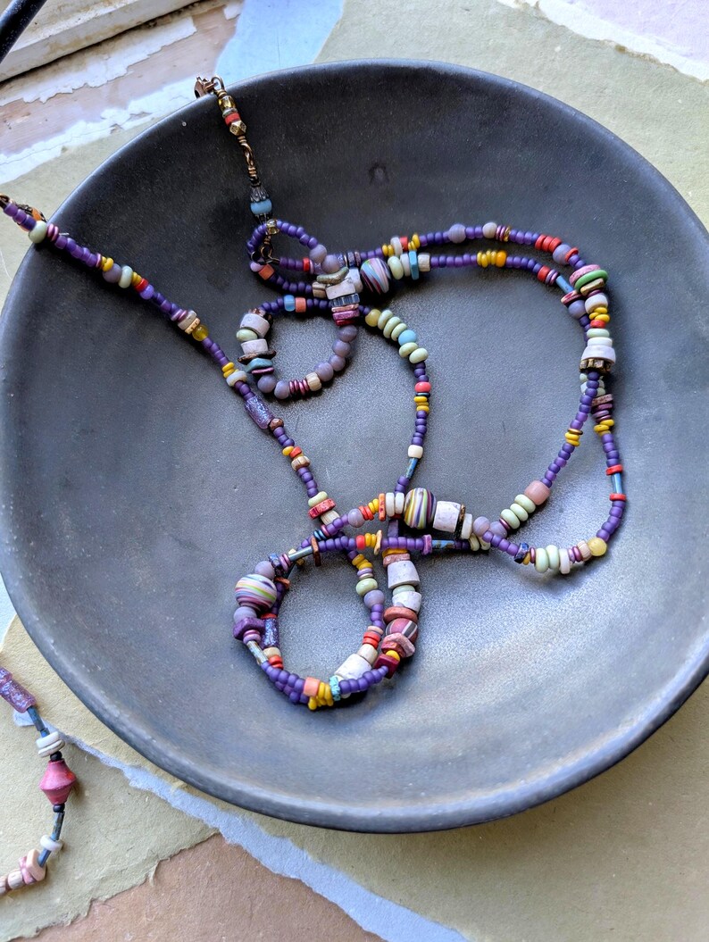 Ancient Style Seed Bead Strand: Violet, Persimmon, Celadon Necklace - Etsy