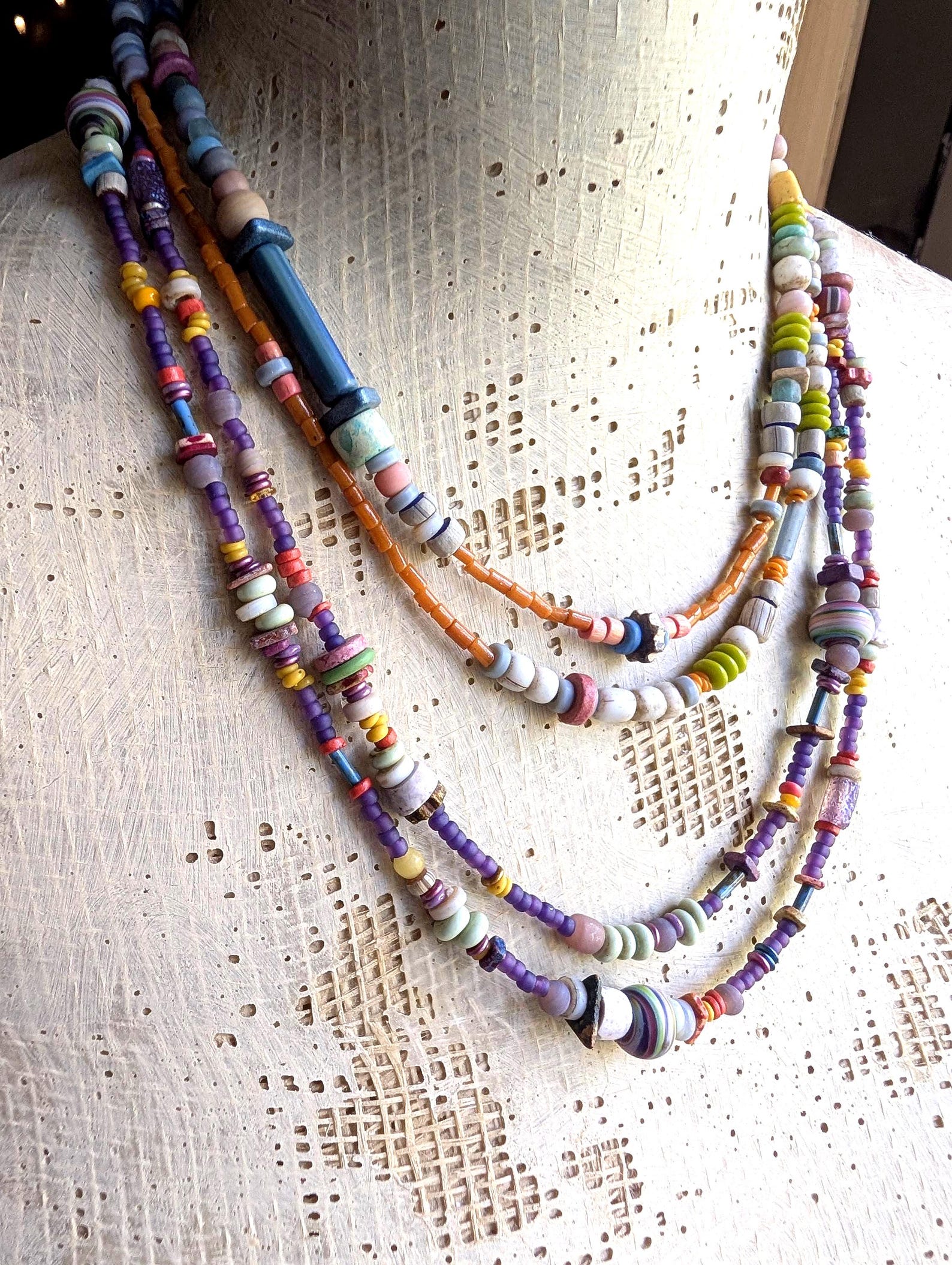 Ancient Style Seed Bead Strand: Violet, Persimmon, Celadon Necklace - Etsy