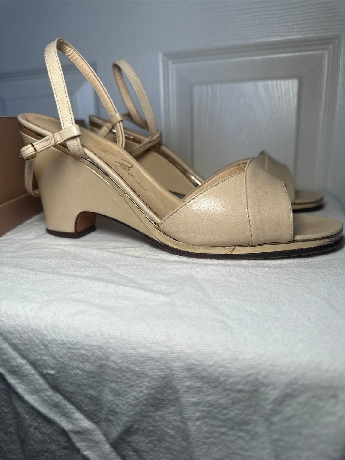 Vintage Italian Sesto Meucci Wedge Shoes Heels Beige Size 8 - Etsy