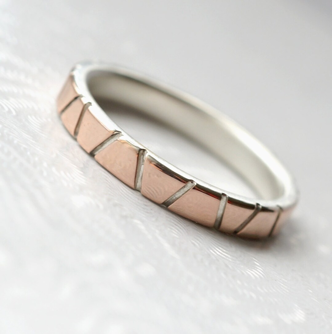 Lines in Rose Gold - Sterling Silver and 14k Rose Gold Wedding Band ...