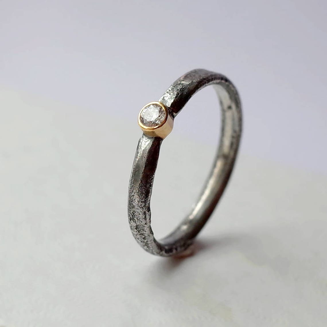 Rustic Diamond With 3mm Diamond Conflict Free Engagement | Etsy