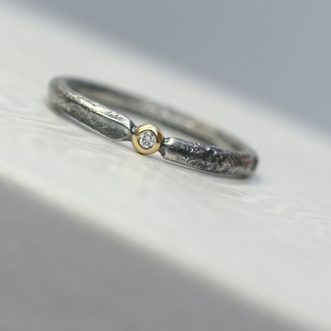 Rustic Diamond Unique Engagement Ring With Small Diamond - Etsy