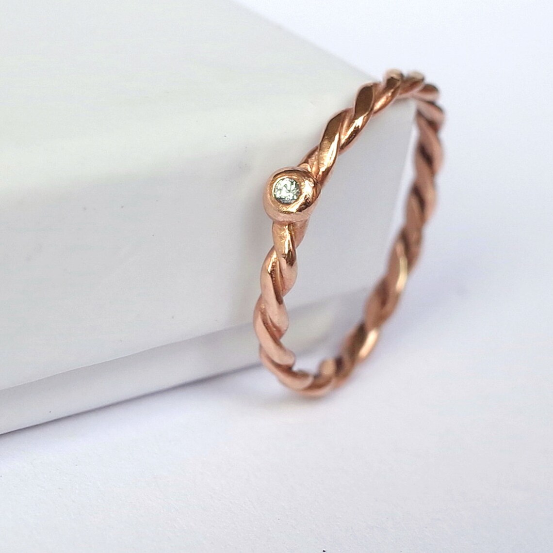 Simple Rose Gold Engagement Ring With White Sapphire Size | Etsy