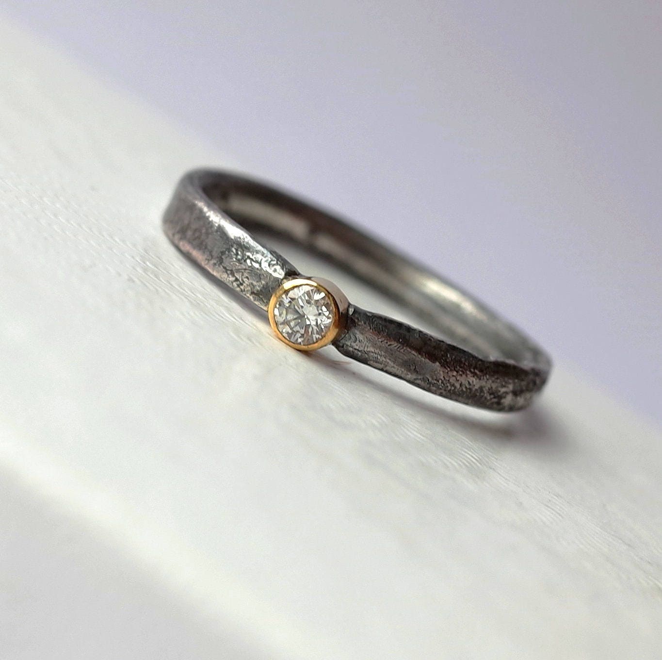 Rustic Diamond With 3mm Diamond Conflict Free Engagement | Etsy