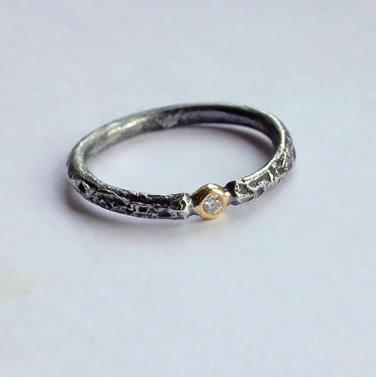 Rustic Diamond - Unique Engagement Ring With Small Diamond, Sterling ...