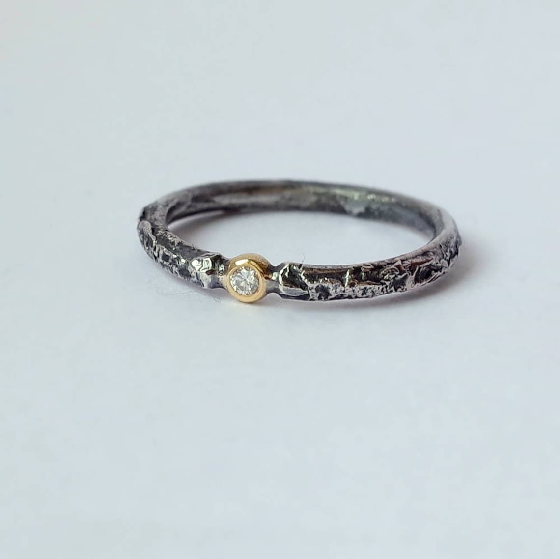 Rustic Diamond Unique Engagement Ring With Small Diamond - Etsy