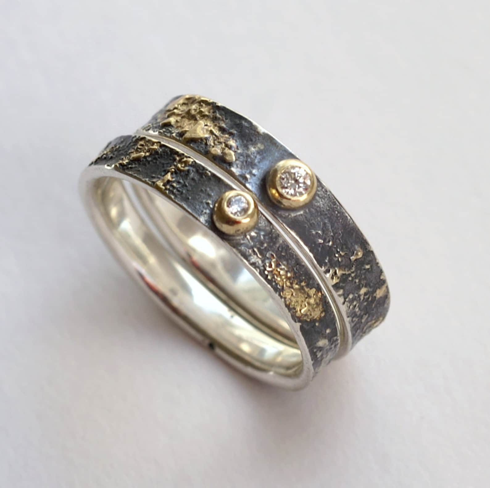Gold Chaos Tiny Diamond Oxidized Silver and 18kt Gold - Etsy