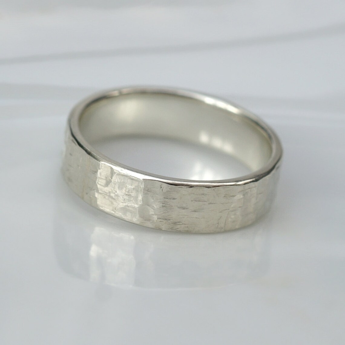 Rock Texture Ring in 9k White Gold Men's Hammered White - Etsy