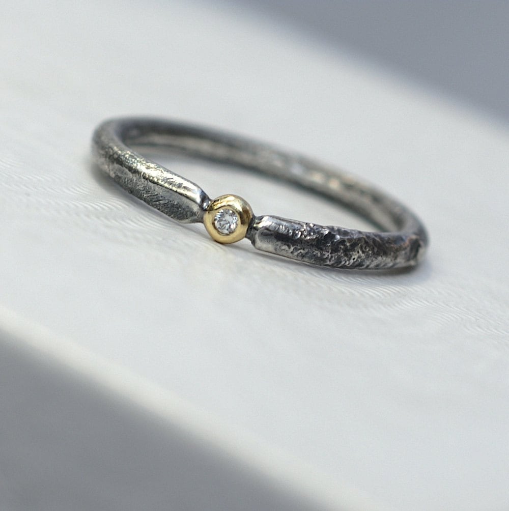Rustic Diamond - Unique Engagement Ring With Small Diamond, Sterling ...