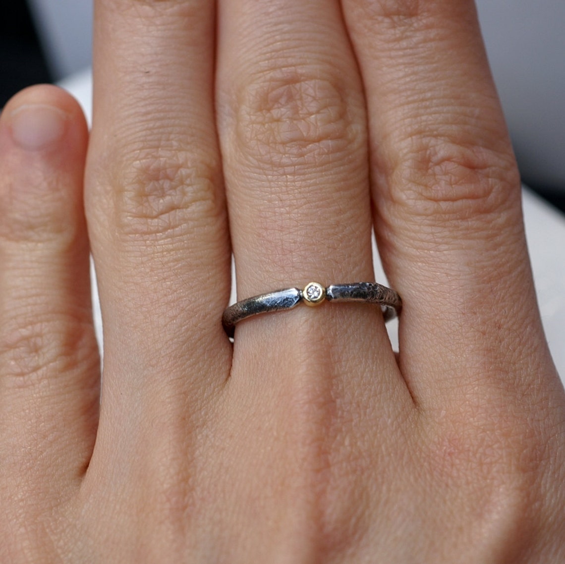 Rustic Diamond Unique Engagement Ring With Small Diamond - Etsy
