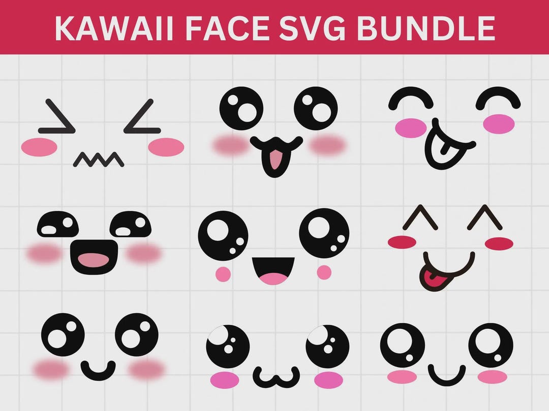 Kawaii Faces SVG Bundle, Cute Face Clipart, Cartoon Emoji Face Svg ...